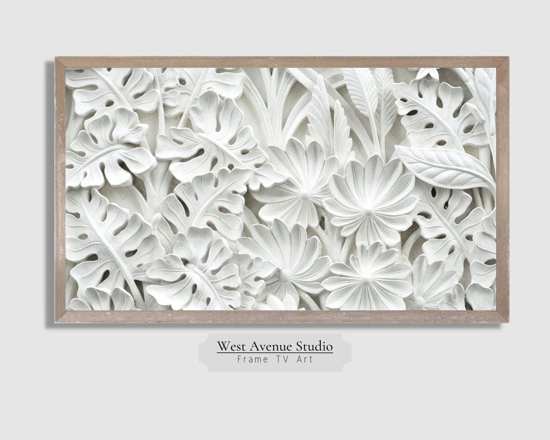Samsung Frame TV Art, Modern Art Texture , Neutral White Plaster Flower ...