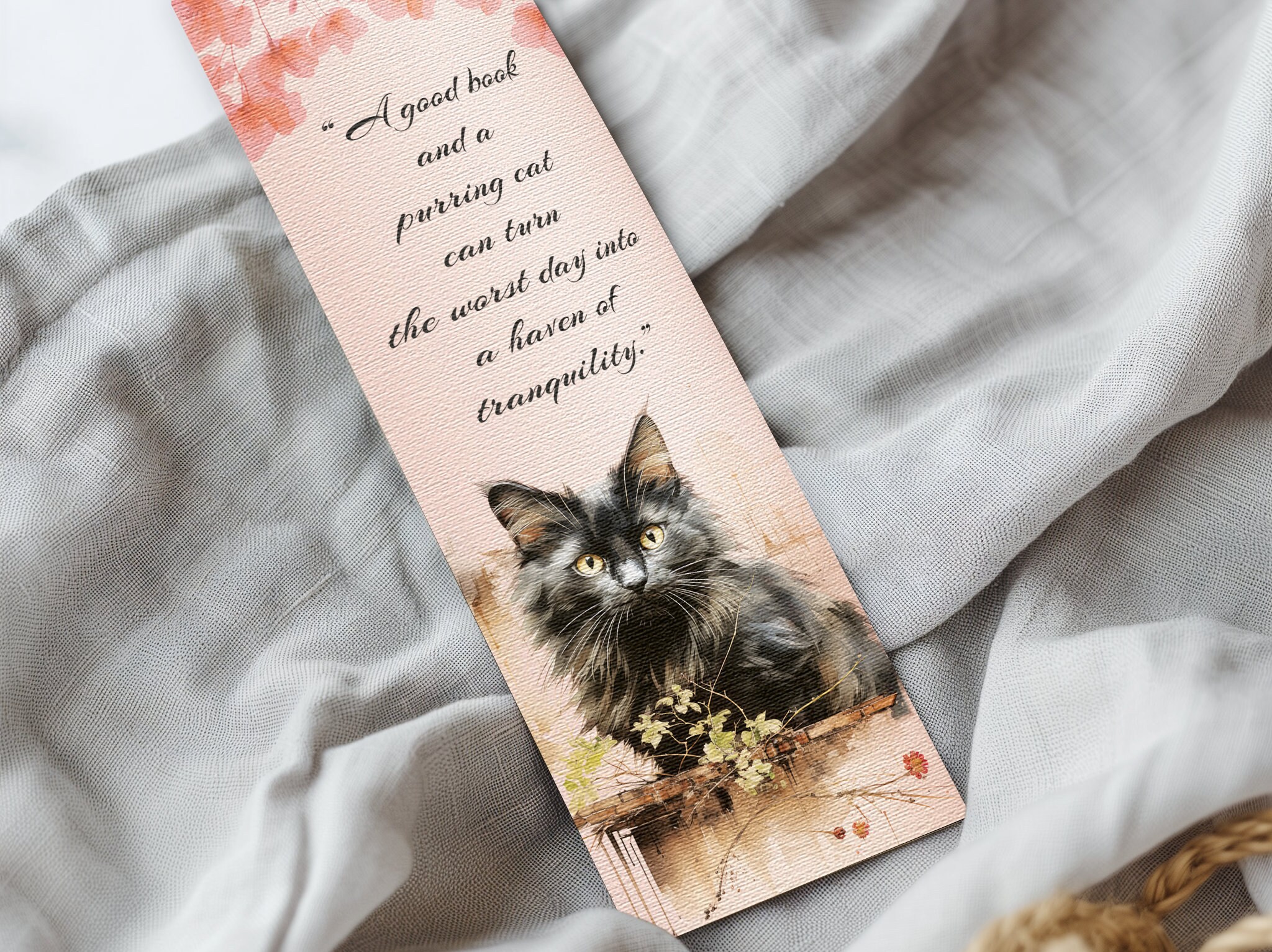 Cat Bookmark PNG, 5 Cat Lover Printable Bookmarks, Watercolor Cat Art ...