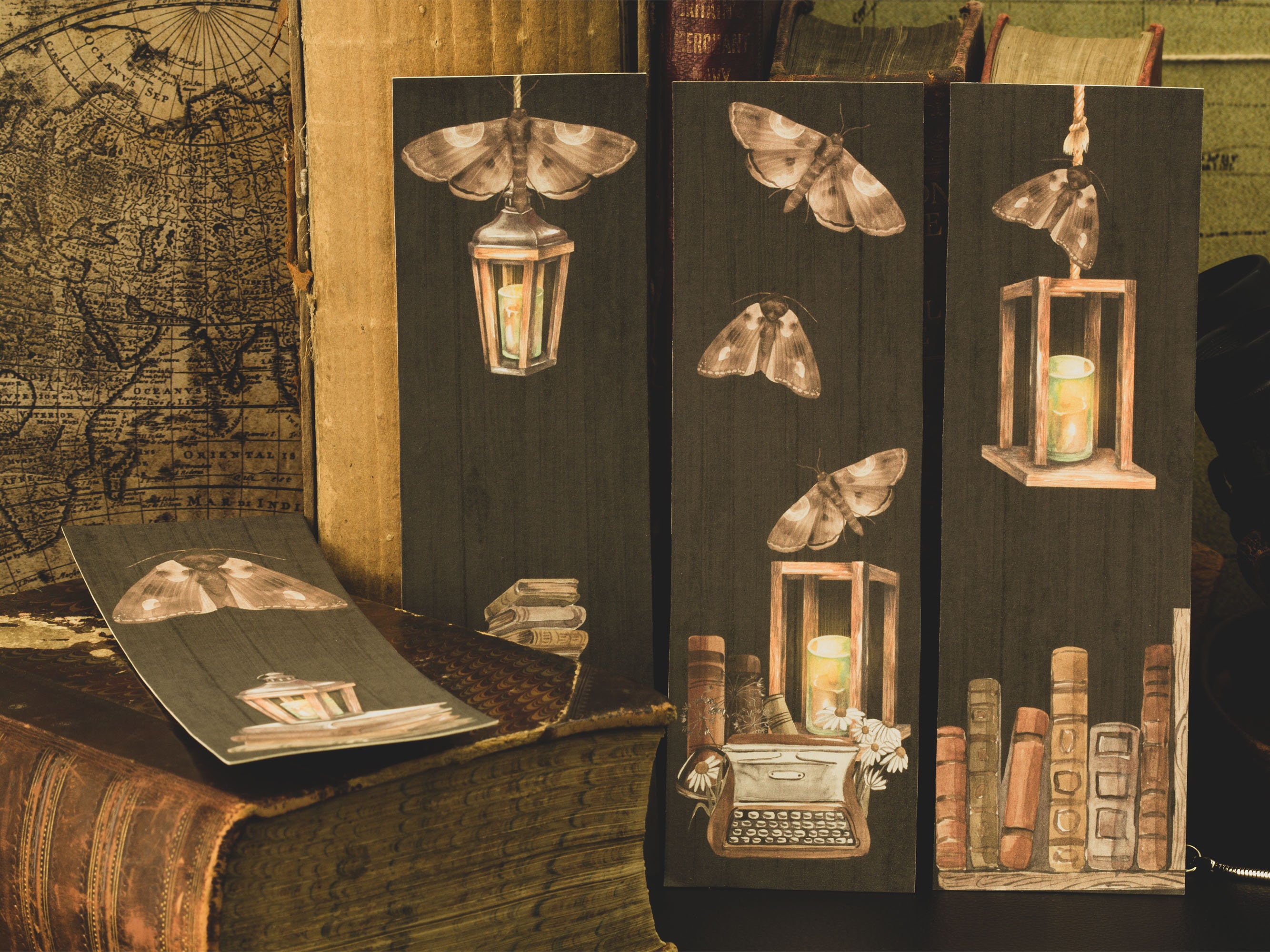 Dark Academia Printable Bookmark Set. Watercolor Moths, Candles & Books ...