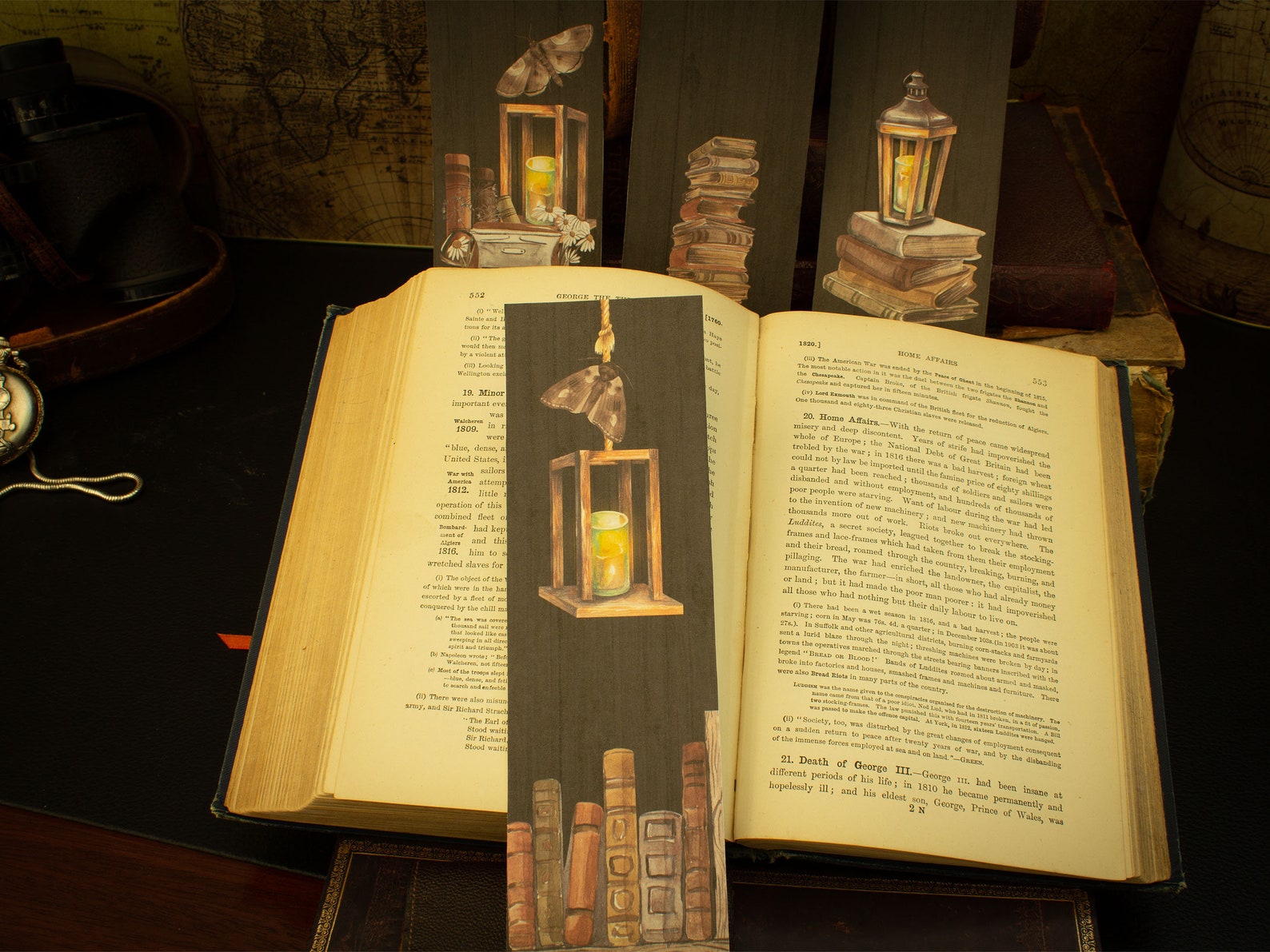 Dark Academia Printable Bookmark Set. Watercolor Moths, Candles & Books ...