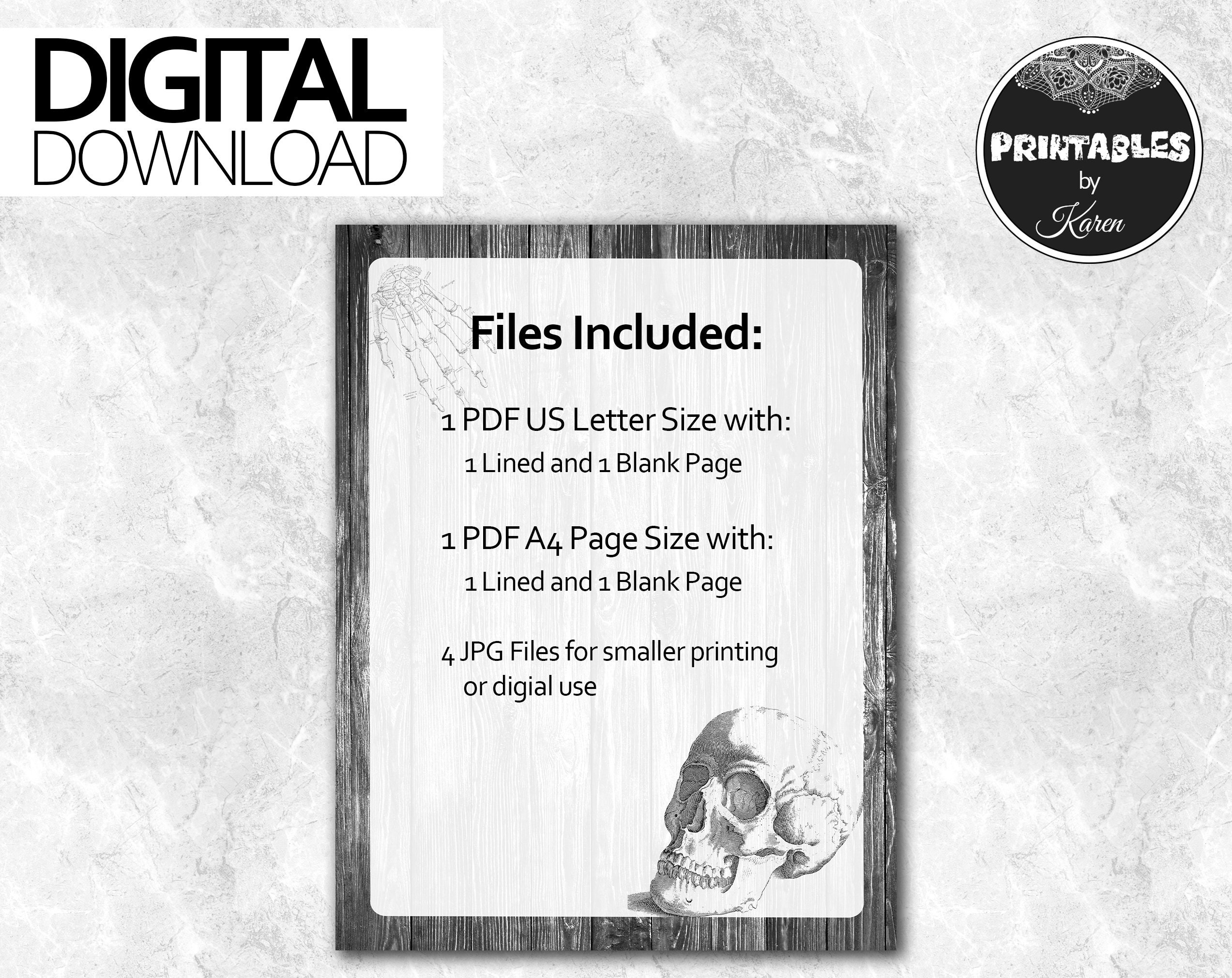 Printable Stationery Set US Letter & A4 Size PDF. Blank and Lined Paper ...