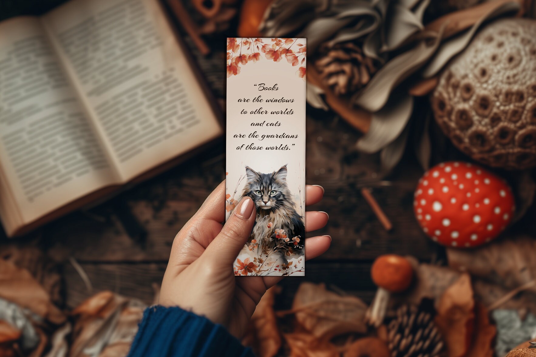 Cat Bookmark PNG, 5 Cat Lover Printable Bookmarks, Watercolor Cat Art ...