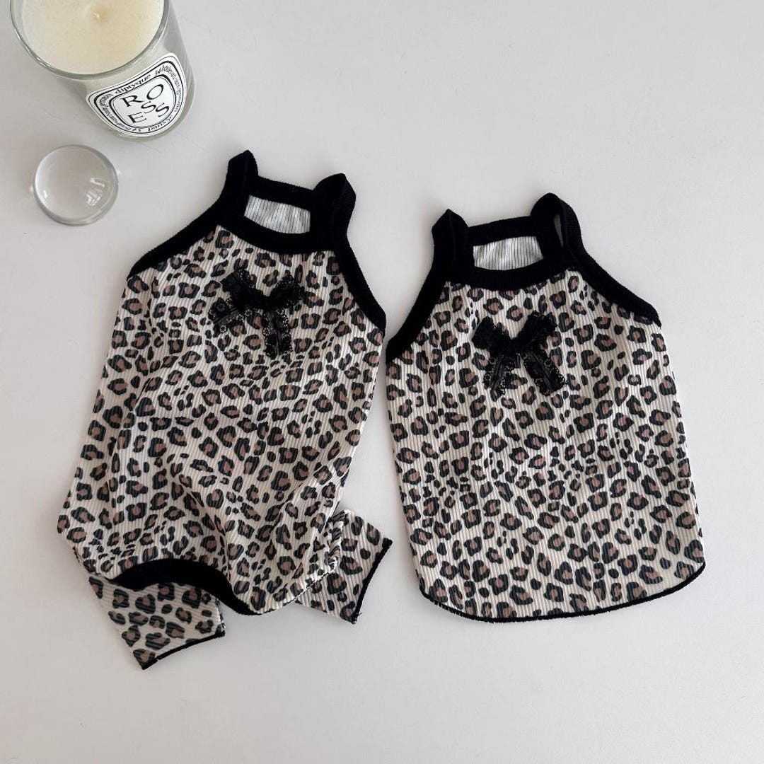 Leopard Print Dog Outfit – Ribbed Tank Top With Lace Bow | S–2XL ...