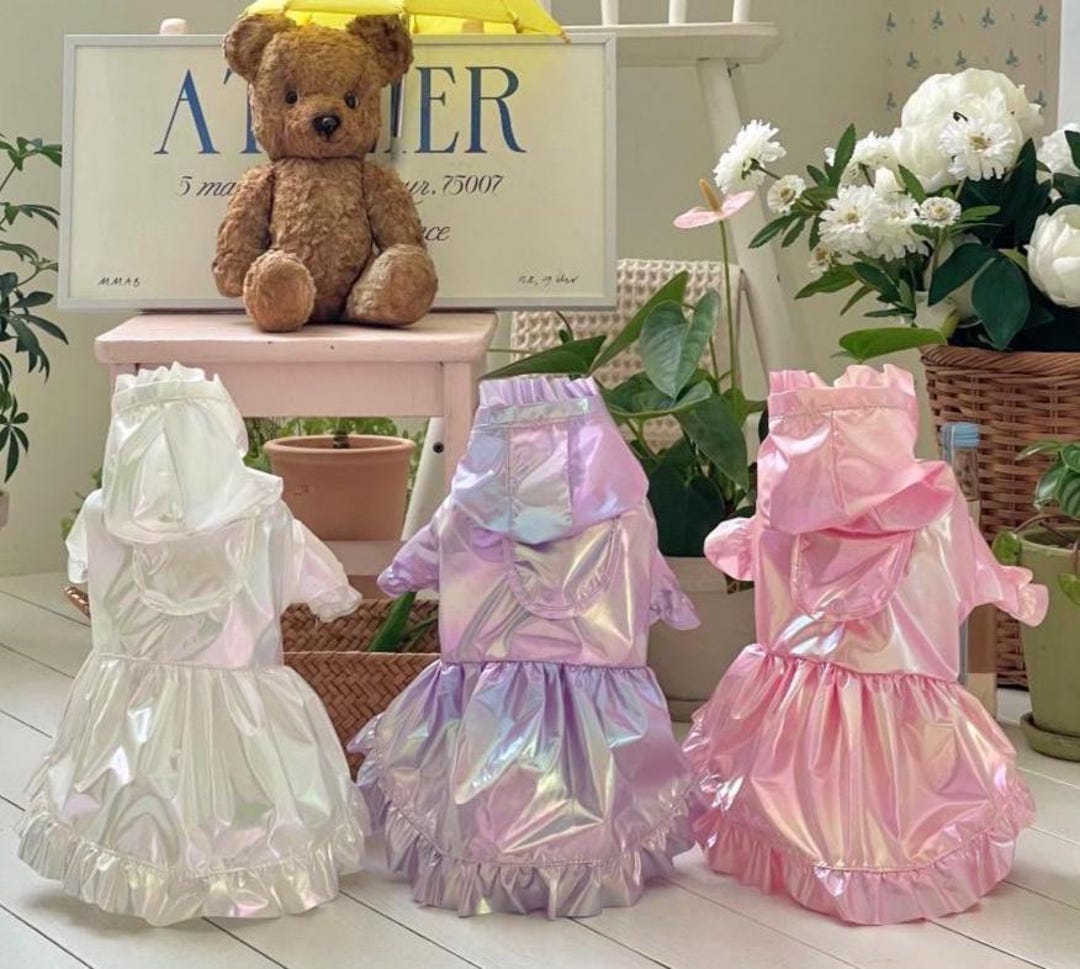 Iridescent Princess Raincoat for Dogs – Hooded Ruffle Dog Dress | S–XL ...