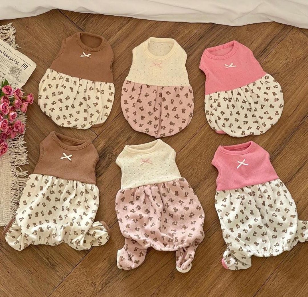 Eyelet Knit Dog Dress or Overall– Two-piece Style With Teddy Print ...