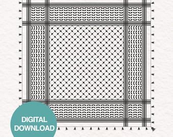 Palestinian Keffiyeh Scarf Folded Pattern Digital Download Black and ...