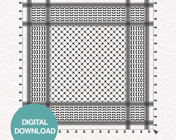 Palestinian Keffiyeh Scarf Folded Pattern Digital Download Black and ...