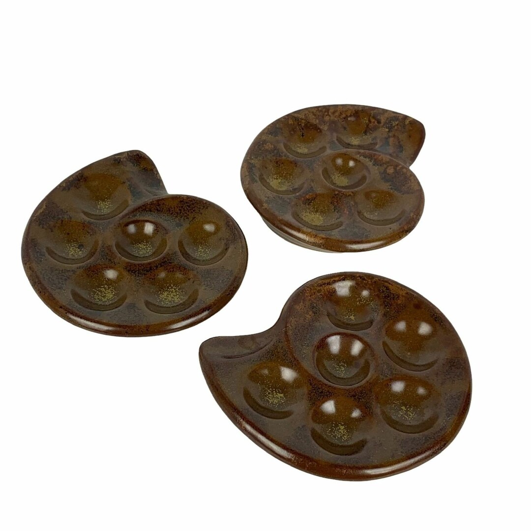 Set of 3 Enesco Pottery Escargot Snail Plates 6 Wells Each Brown ...