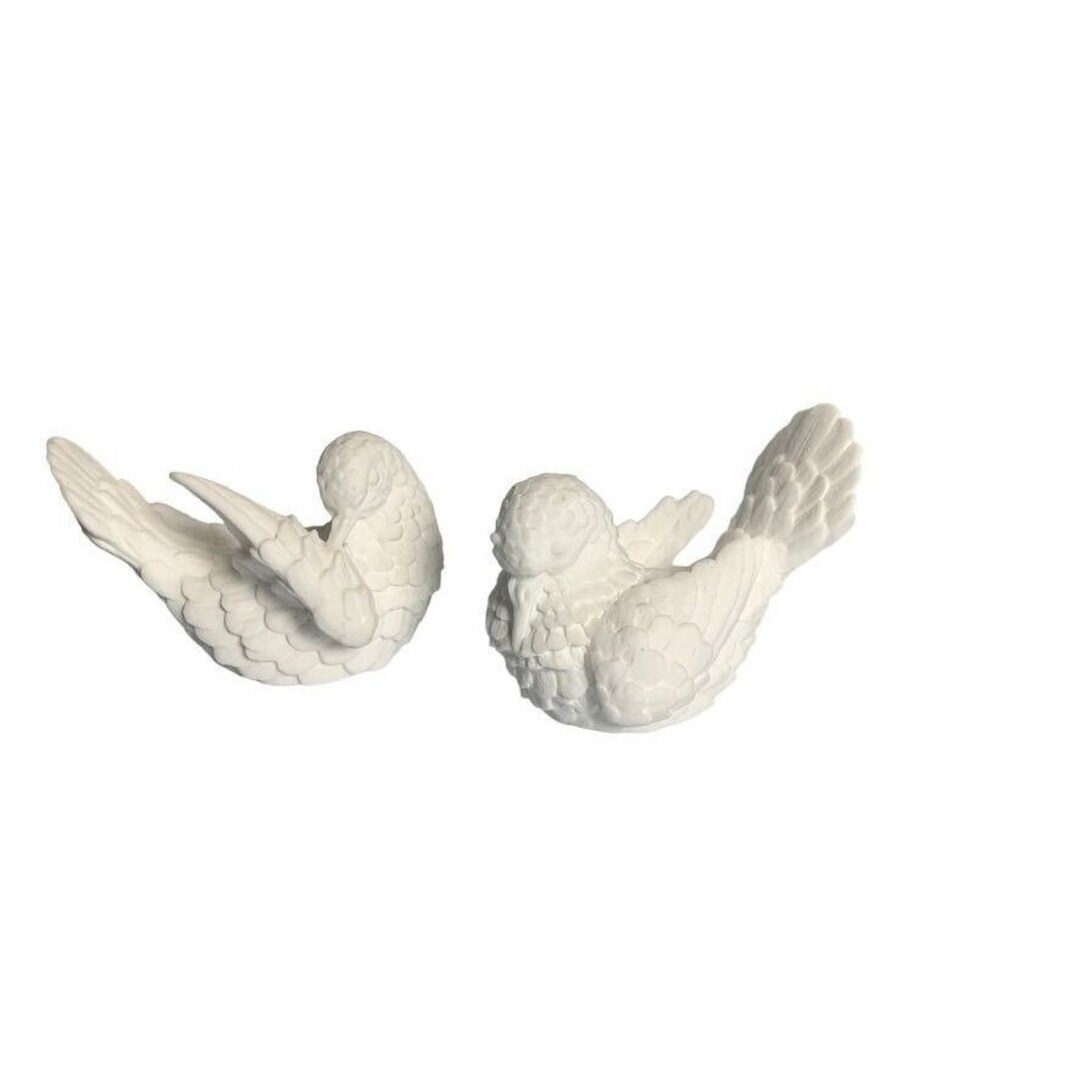 A. Santini White Alabaster Love Birds Doves Sculptures Set of 2 Made in ...