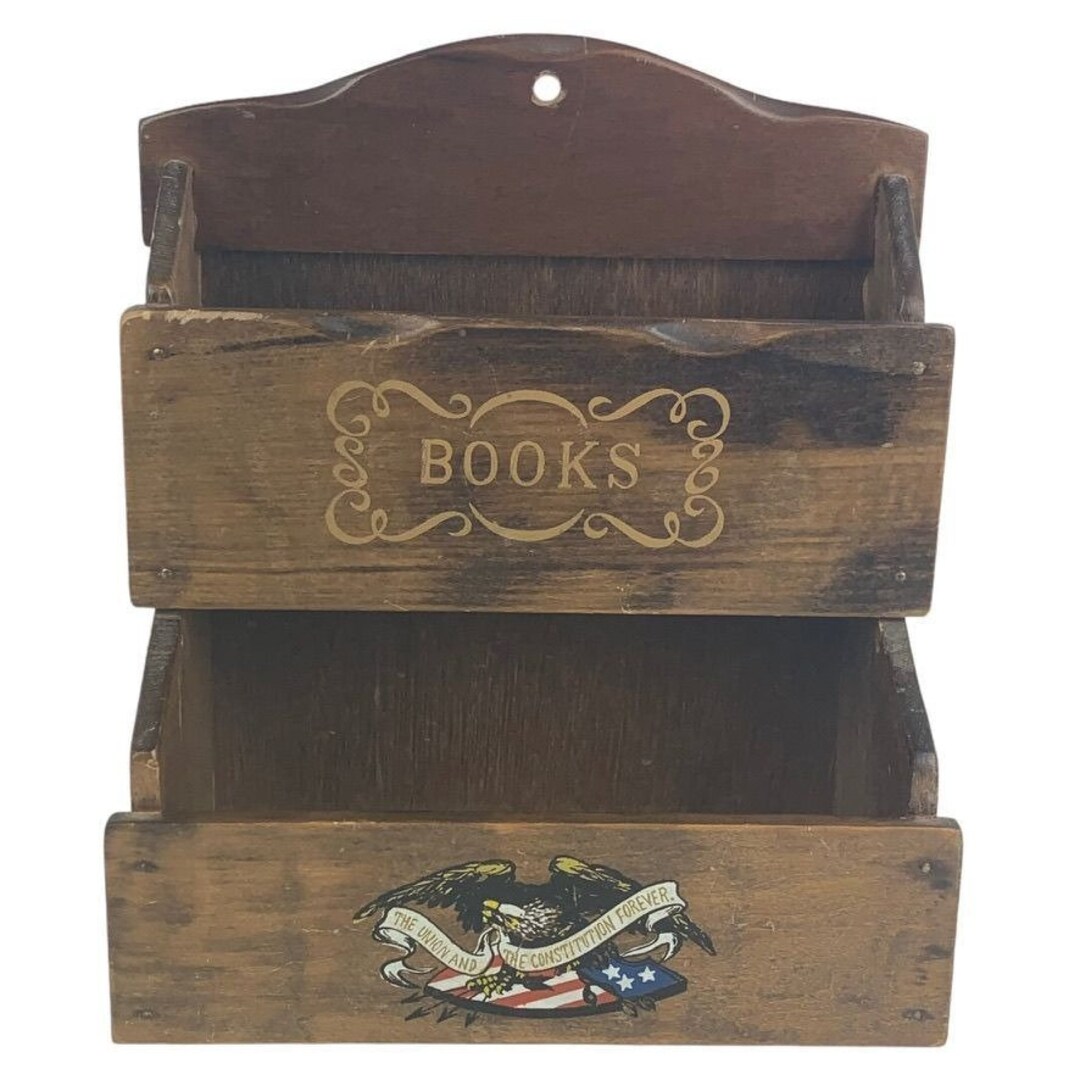 Vintage Wood Wall Hanging Bill Checkbook Organizer Catchall Eagle ...