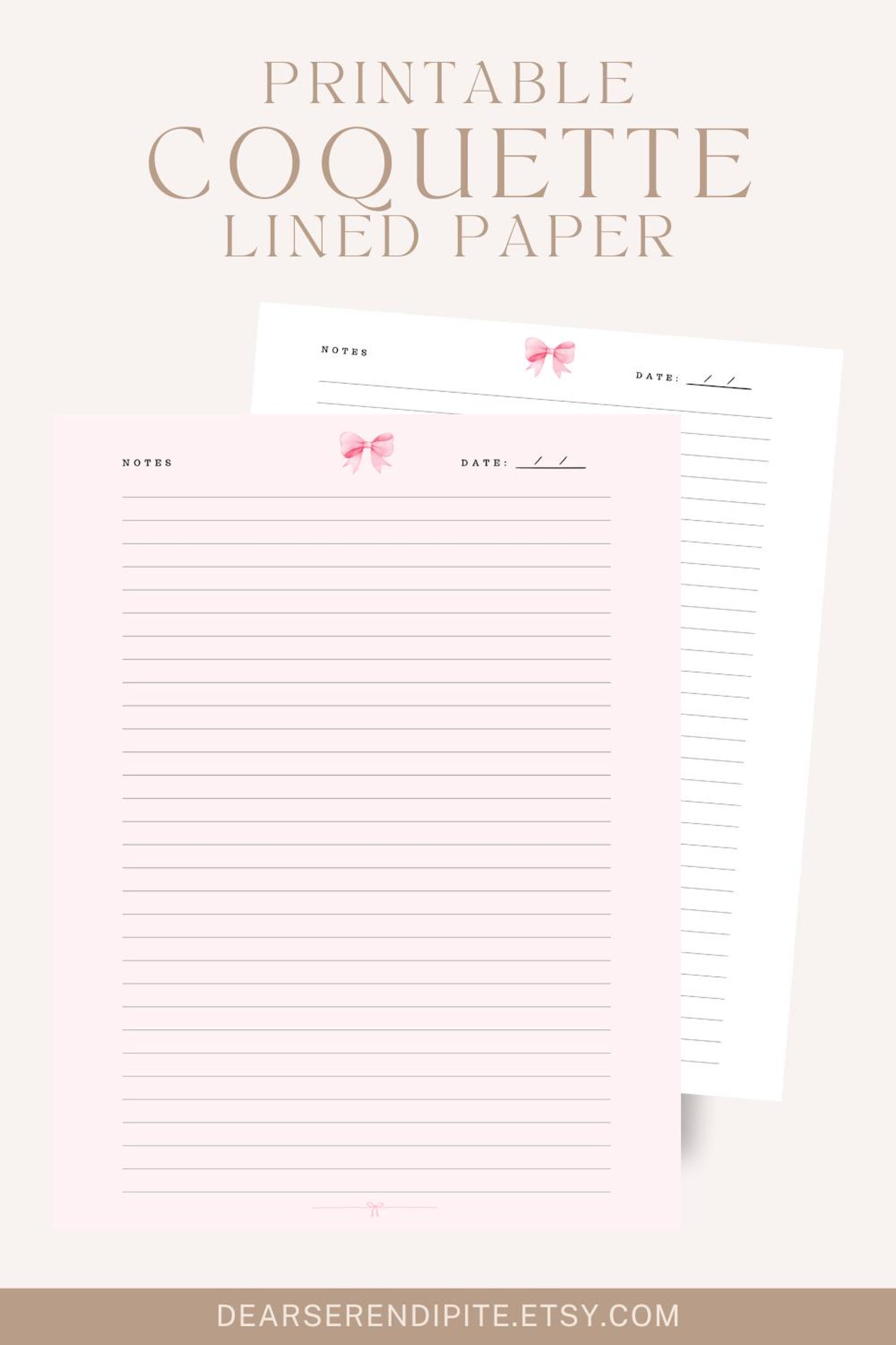 Coquette Printable Lined Notebook Digital Download Journal Note Taking ...