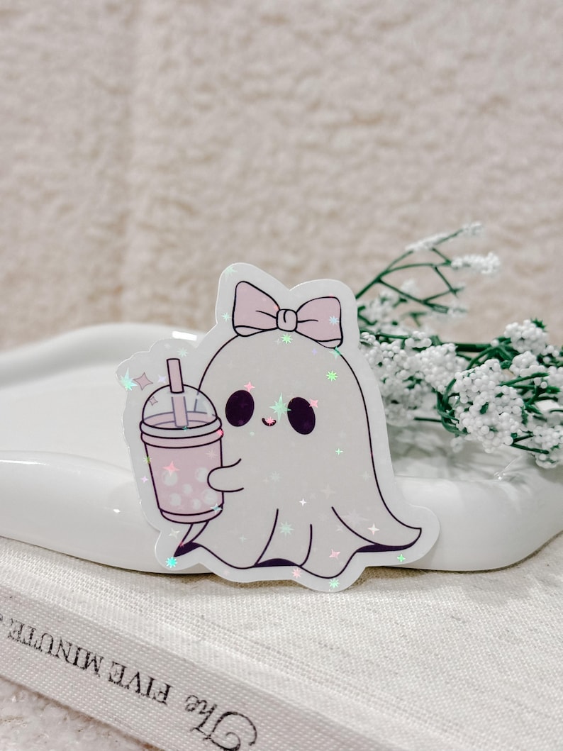 Cute Ghost Boba Holographic Sticker - Etsy