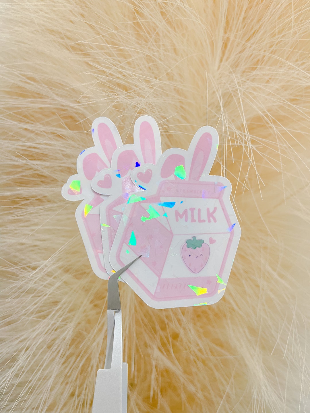 Strawberry Milk Bunny Sticker Cute Sticker Holographic Sticker Kawaii ...