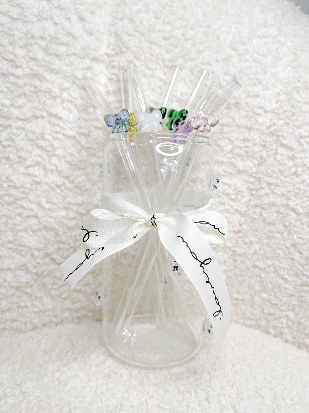 Coquette Bow Glass Straw, Coffee Glass Straw, Aesthetic Straw, Reusable ...