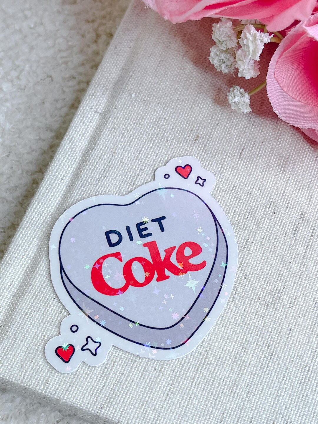 Candy Heart Diet Coke Holographic Sticker, Kindle Girly Sticker, Laptop ...