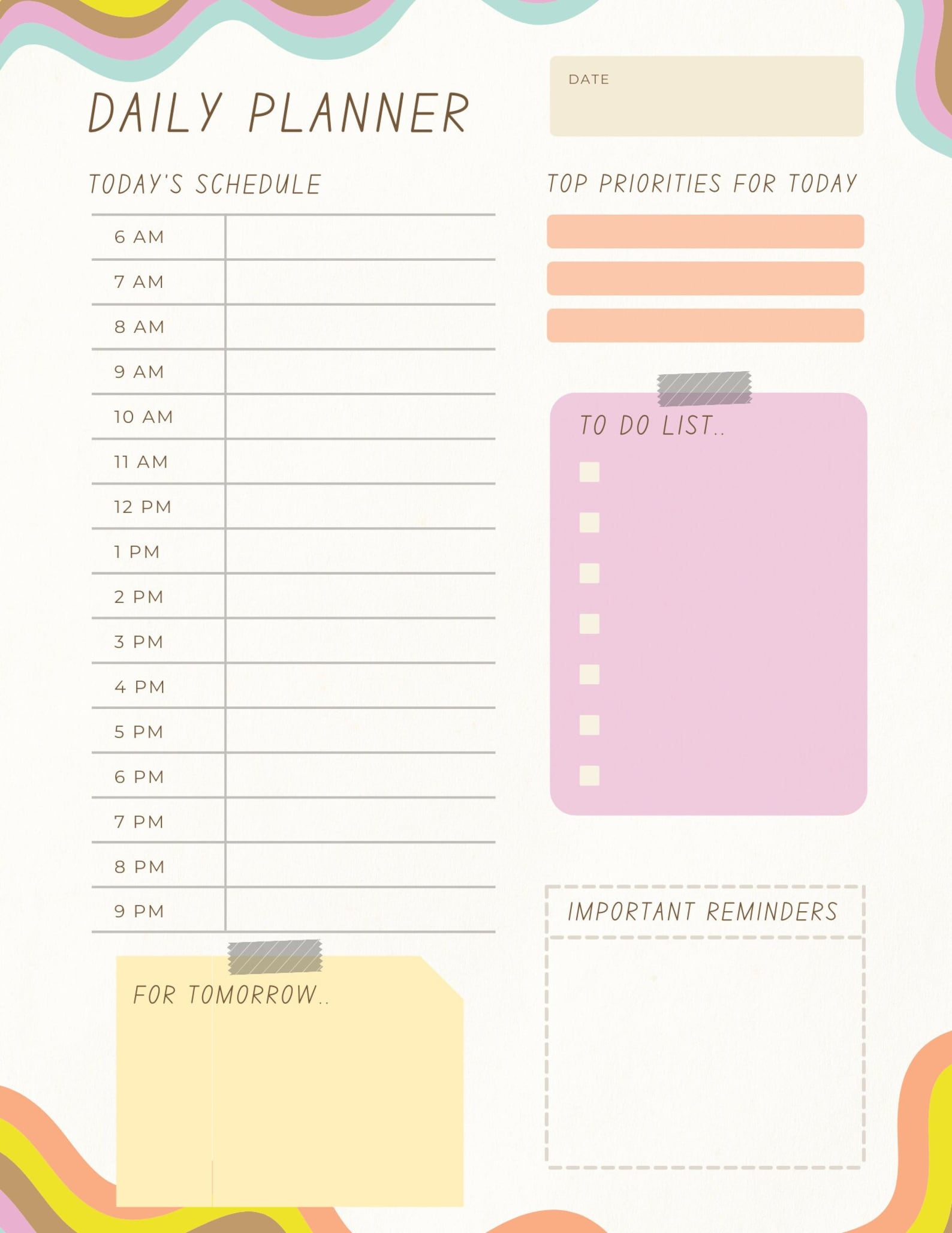 Retro Daily Planner Printable | To-do List & Time Block Schedule With ...