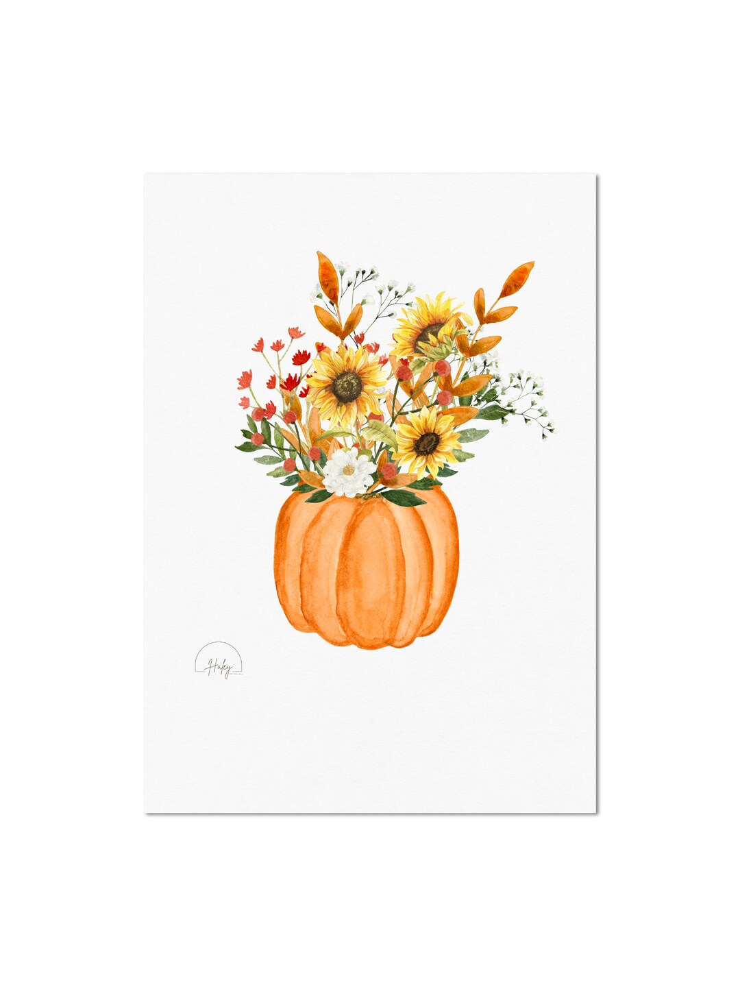 Watercolor Pumpkin Digital Download Fall Print Flowers - Etsy
