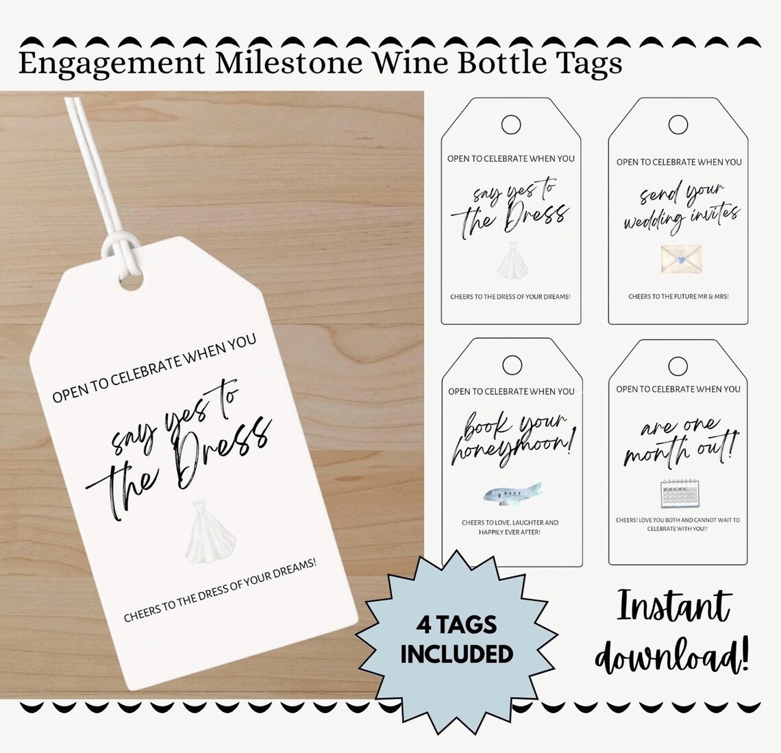 Engagement Milestone Tag Template | Bottle Neck Label | Wedding Gift ...