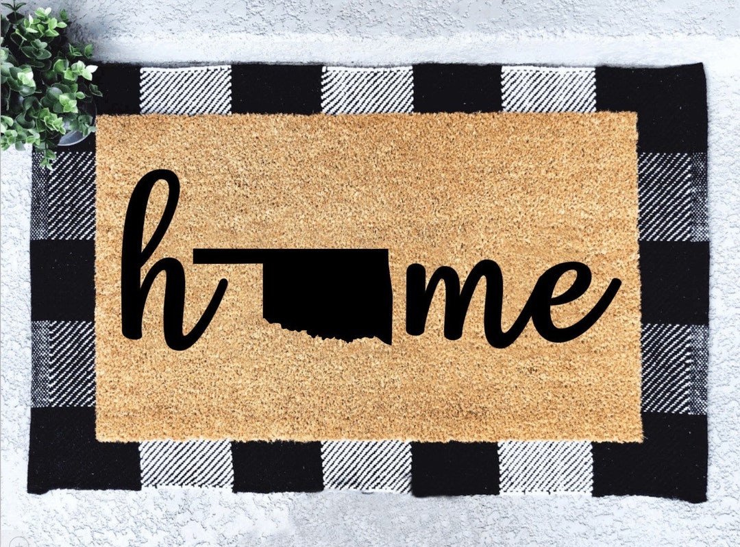 Oklahoma Home Coir Doormat, Buffalo Plaid Border - Etsy