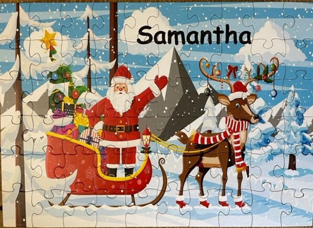 Personalized Santa and Reindeer Jigsaw Puzzle for Kids, 24-piece or 60 ...