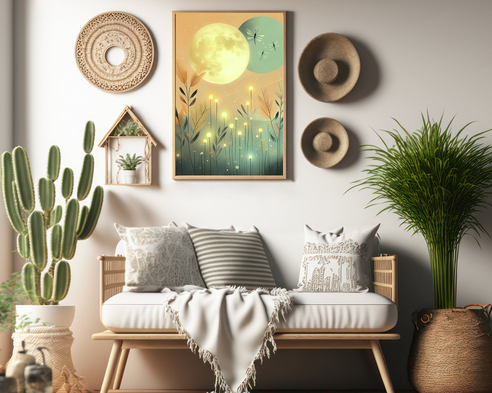 Brown and Beige Leaf Bohemian Illustrated Canvas Print Digital Download ...