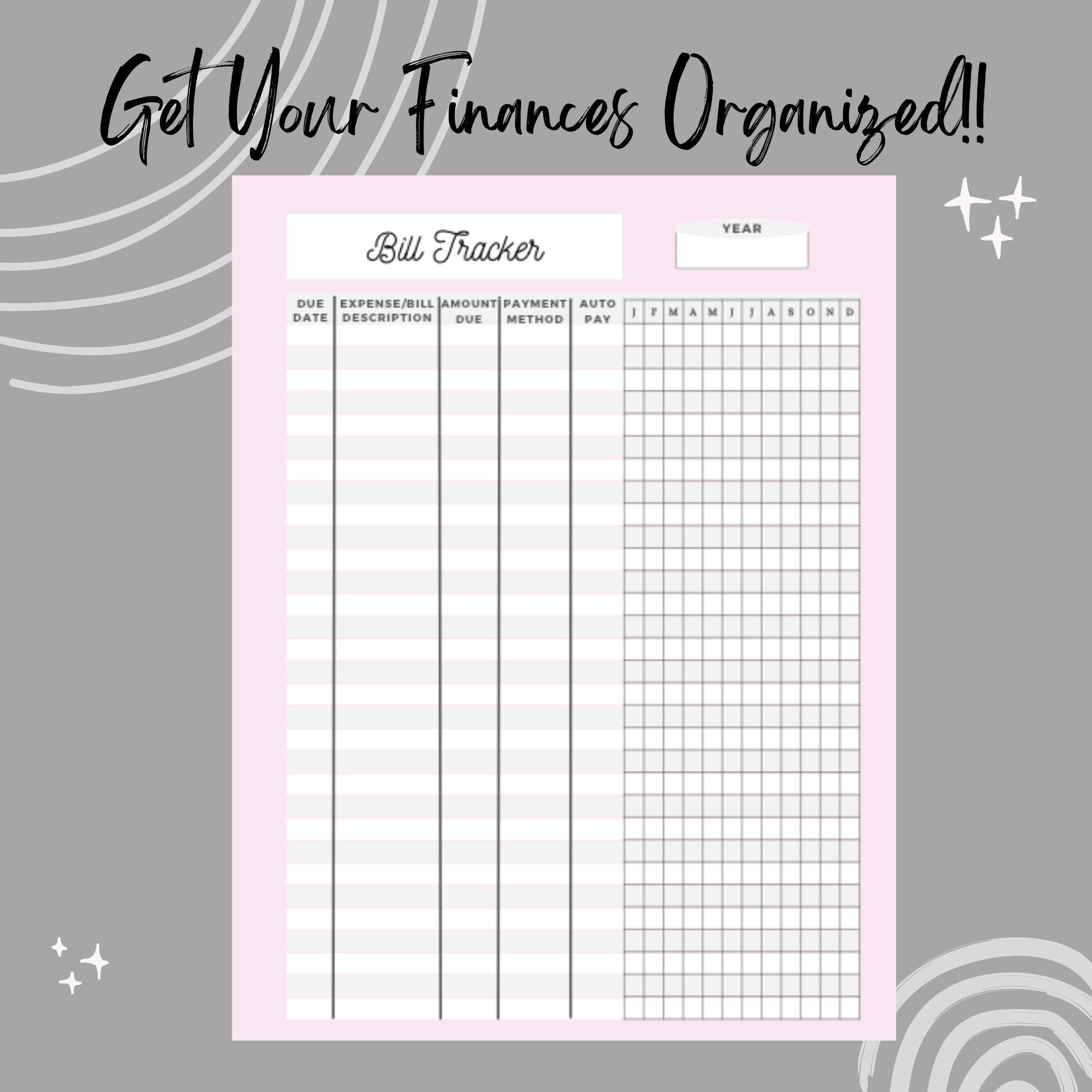 Bill Tracker Multi-color - Etsy