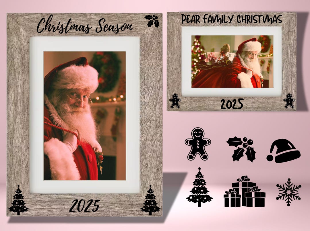 Christmas Holiday Gift Picture Frame - Natural Wood - Grey ...