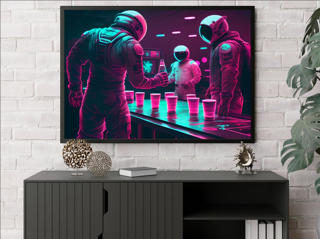 Astronaut Beer Pong Wall Art - Party Space Canvas - Gift for Him Gift ...