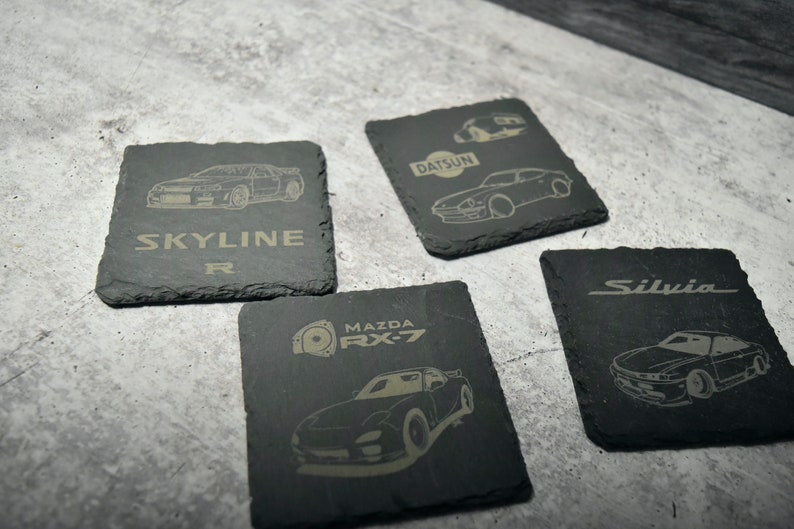 JDM Classic Car Slate Coasters RX-7 R34 Skyline GTR - Etsy
