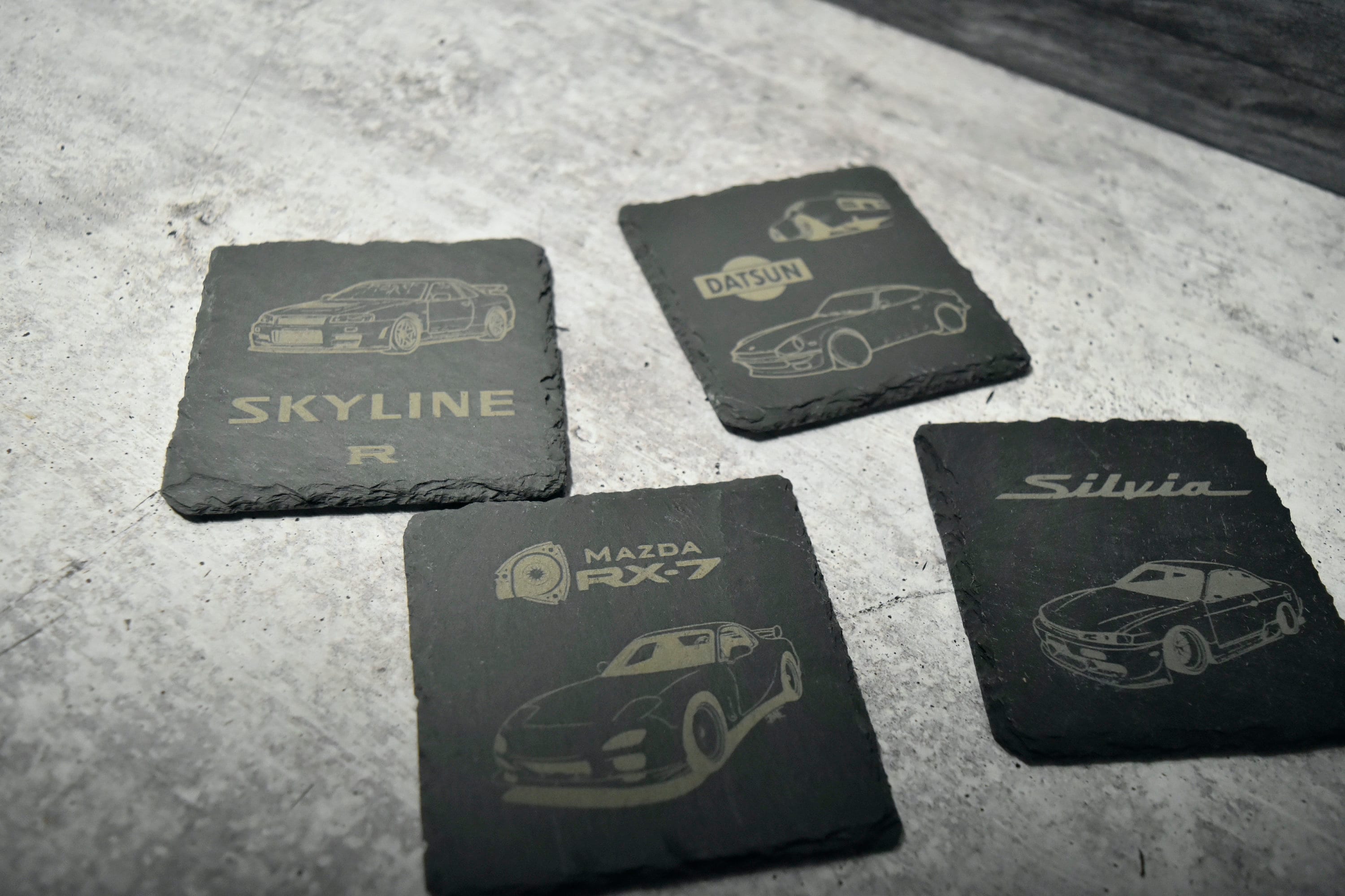 JDM Classic Car Slate Coasters RX-7 R34 Skyline GTR - Etsy