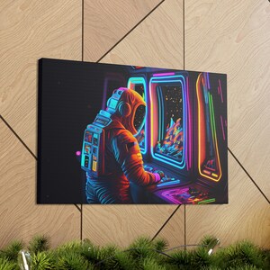 Astronaut Neon Arcade - Wall Art Space Canvas - Gift for Him Gift for ...