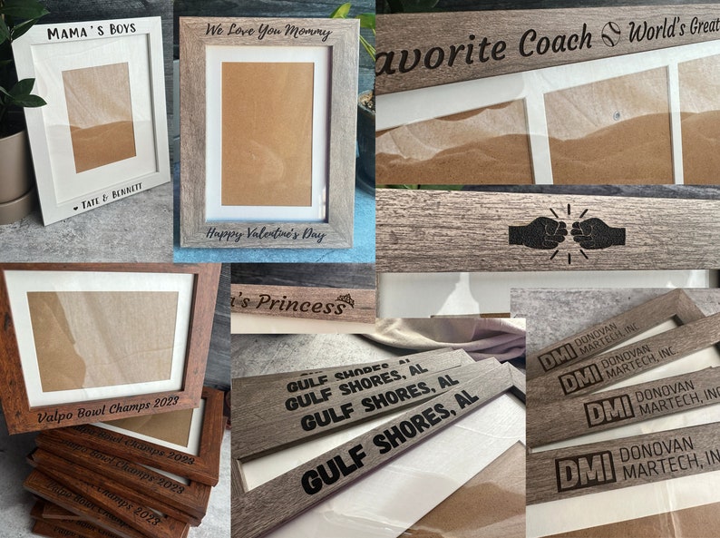 2 Opening Personalized Picture Frame 5"x7" - Grey W/ Mat - Custom Add ...
