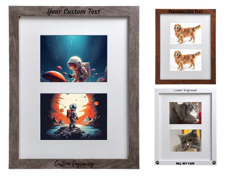 2 Opening Personalized Picture Frame 5"x7" - Grey W/ Mat - Custom Add ...