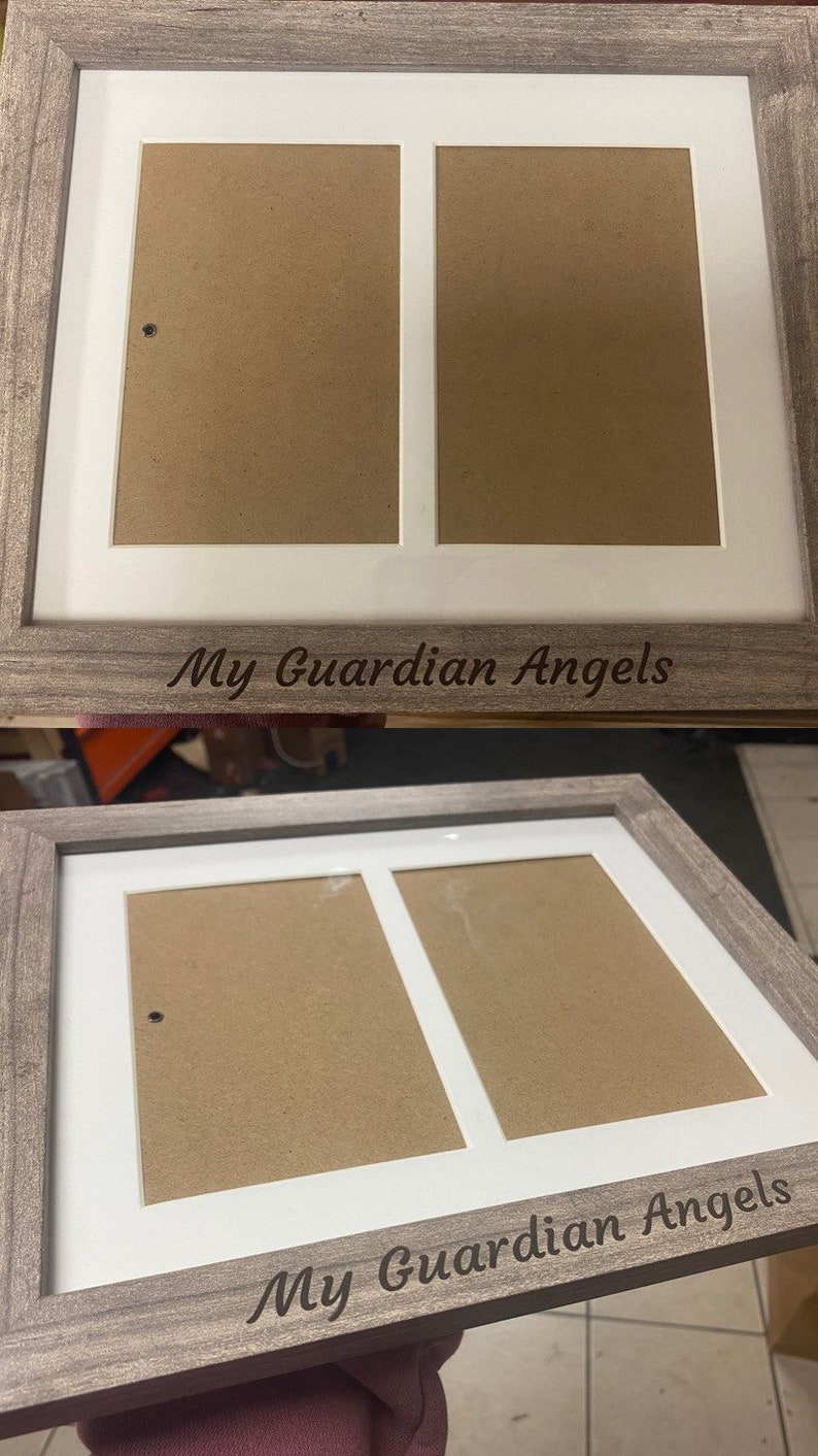2 Opening Personalized Picture Frame 5"x7" - Grey W/ Mat - Custom Add ...