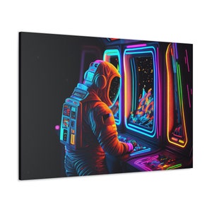 Astronaut Neon Arcade - Wall Art Space Canvas - Gift for Him Gift for ...