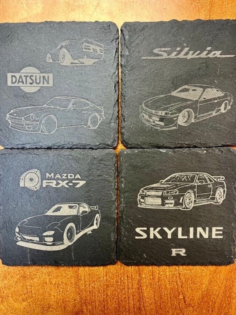 JDM Classic Car Slate Coasters RX-7 R34 Skyline GTR - Etsy