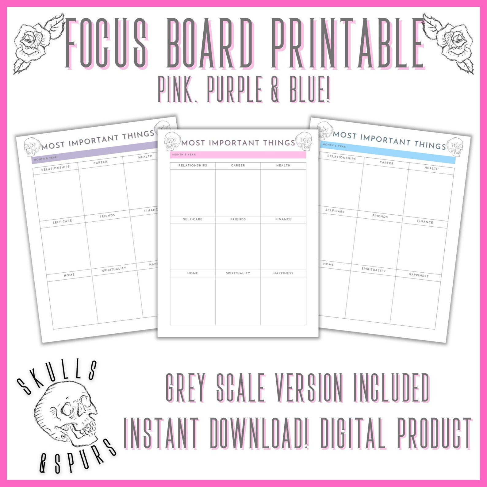 Focus Board Printable, Daily Planner, Undated Planner Inserts PDF, A5 ...