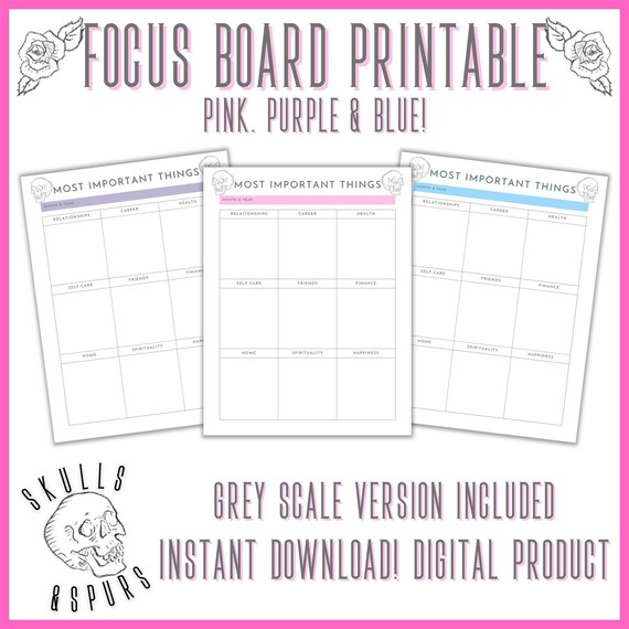 Focus Board Printable Daily Planner Undated Planner Inserts - Etsy