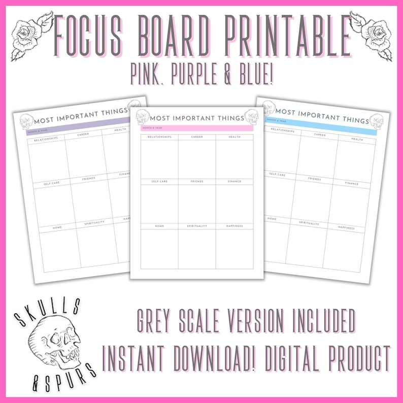 Focus Board Printable, Daily Planner, Undated Planner Inserts PDF, A5 ...