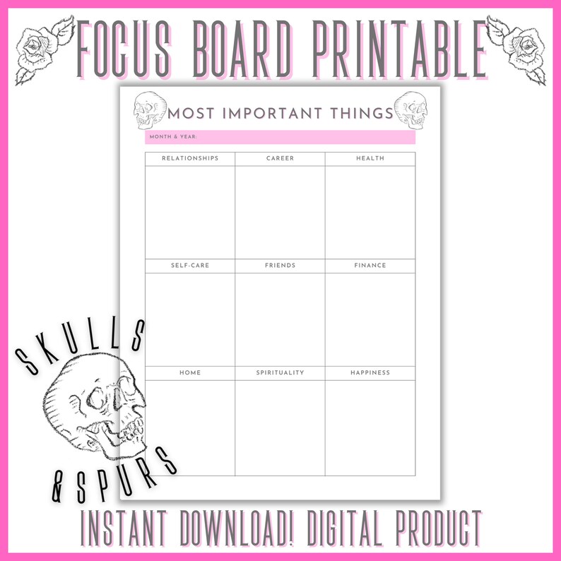Focus Board Printable, Daily Planner, Undated Planner Inserts PDF, A5 ...