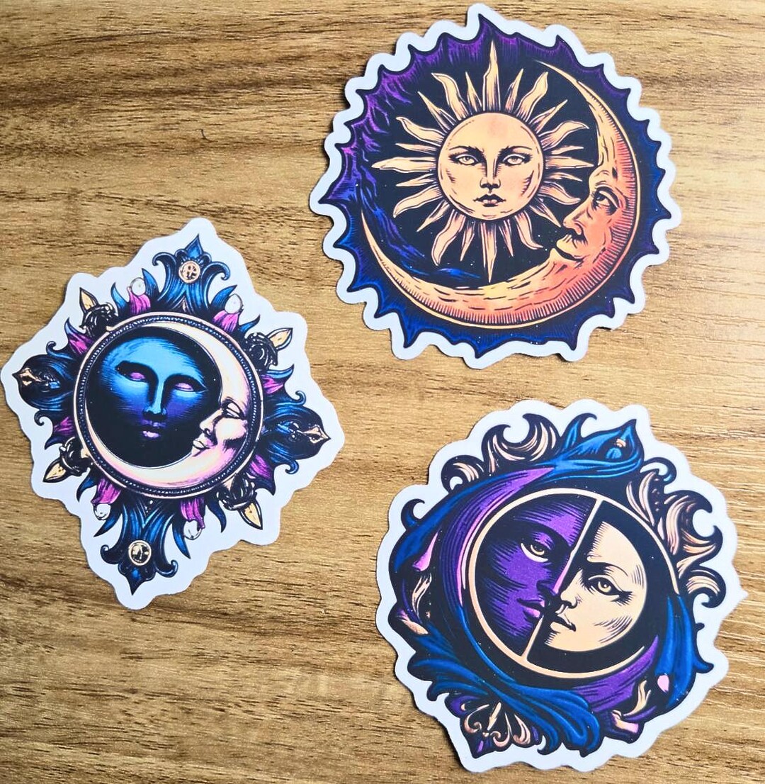 Gothic Sun and Moon Vinyl Stickers | Set of 3: Celestial Collection - Etsy