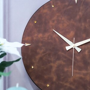 Leather Wall Clock, Brown Wall Clock, Unique Wall Clock, Large Wall ...