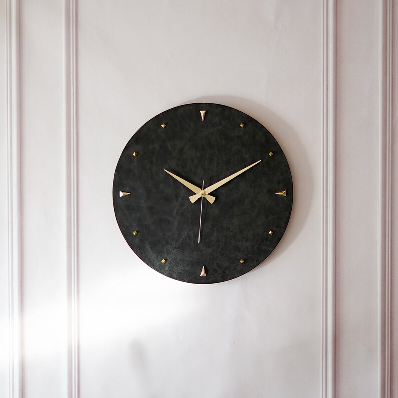Leather Wall Clock Brown Wall Clock Unique Wall Clock Large - Etsy