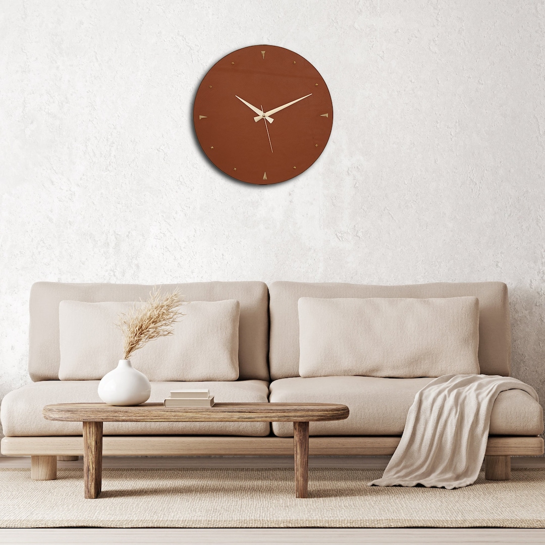 Tan Wall Clock, Unique Wall Clock, Large Wall Clock, Living Room Wall ...