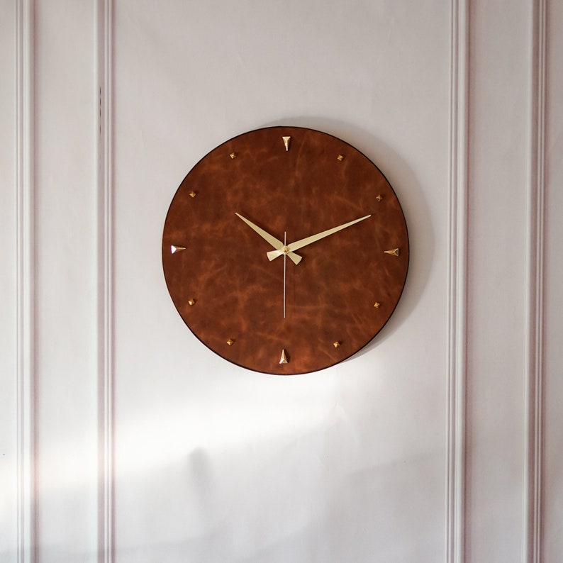 Leather Wall Clock Brown Wall Clock Unique Wall Clock Large - Etsy