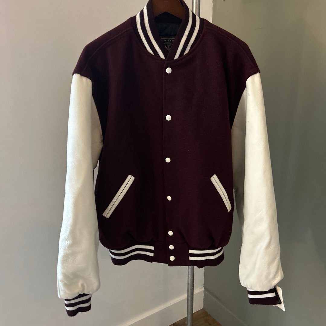 The Original Varsity Jacket by Holloway XL White on Maroon - Etsy