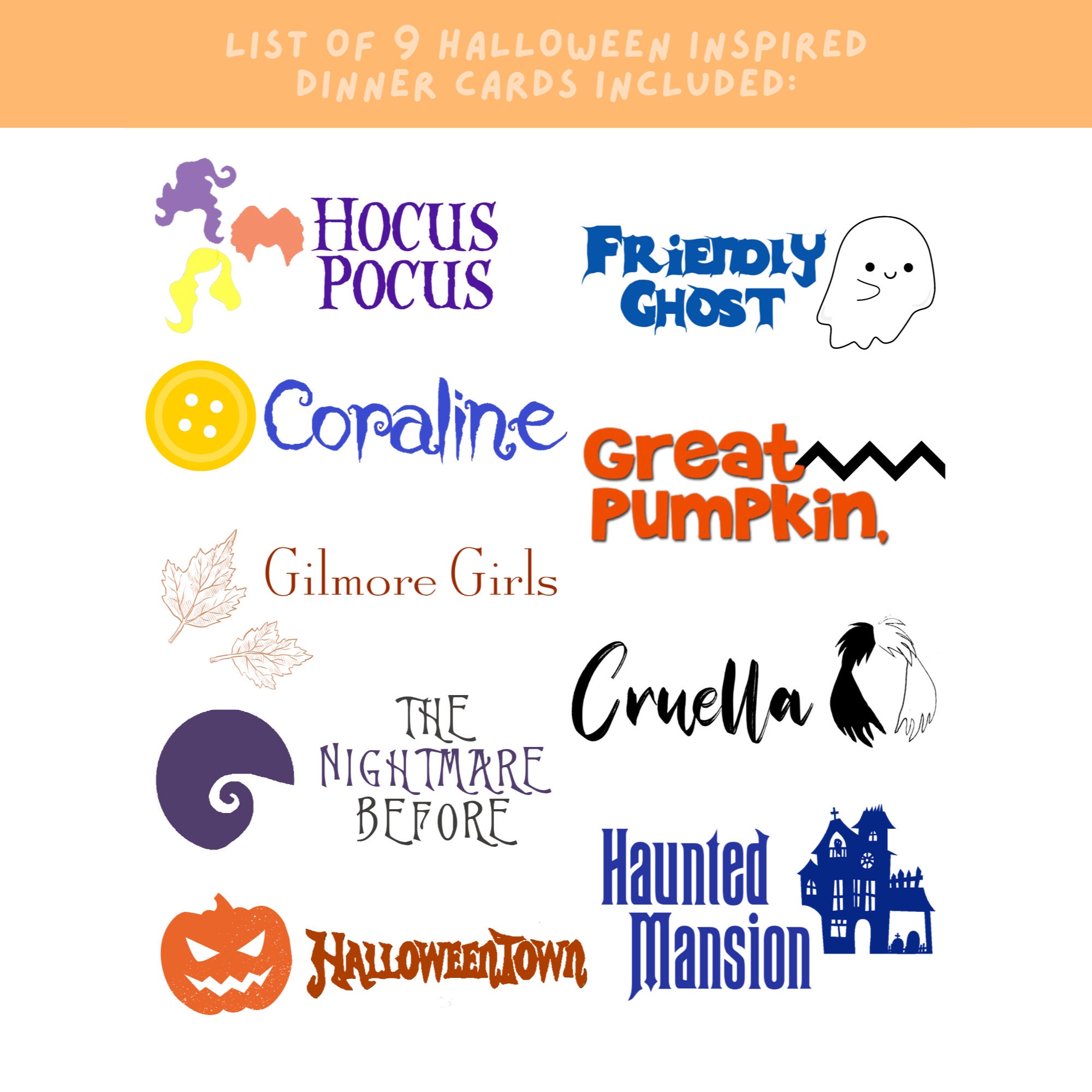 Halloween Magical Movie Night Cards (set of 9) - Etsy