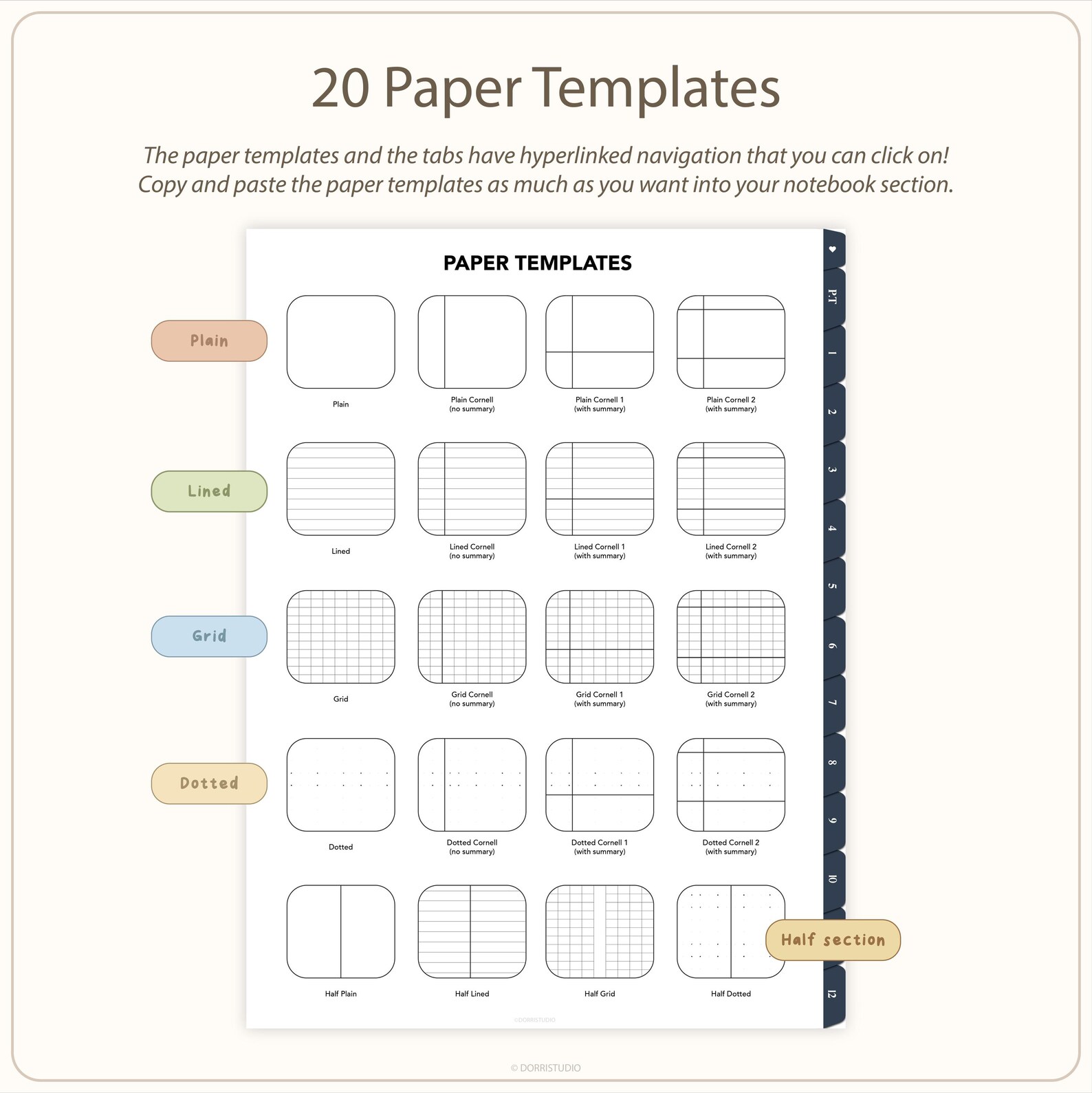 12 Minimalist Tabs Digital Notebook, Portrait Goodnotes Notebook, Soft ...