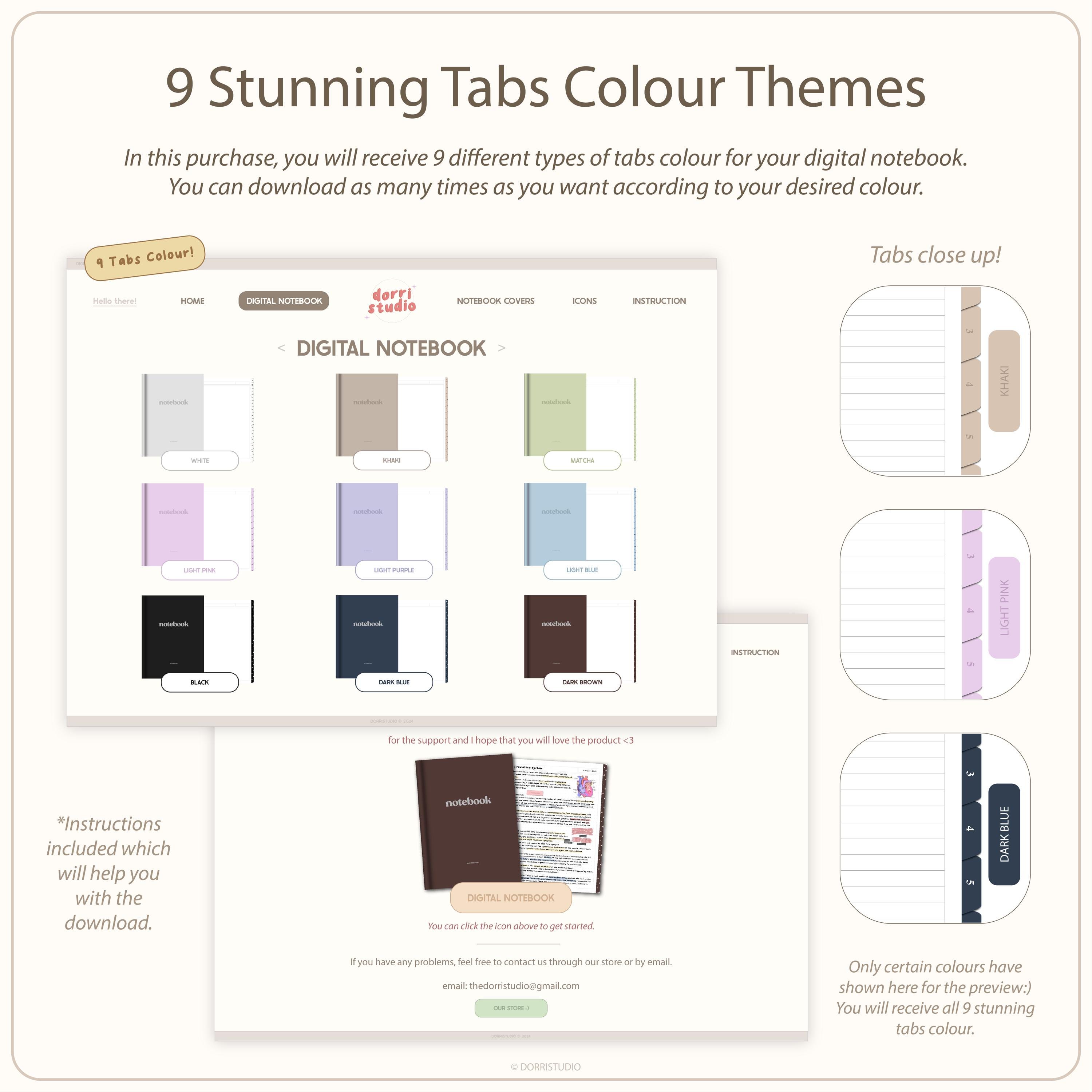 12 Minimalist Tabs Digital Notebook, Portrait Goodnotes Notebook, Soft ...