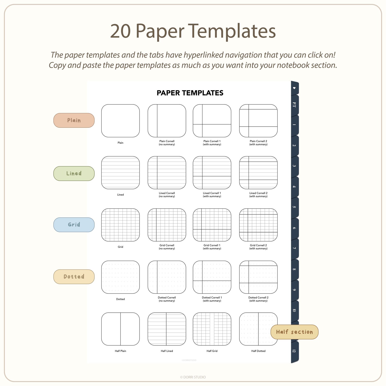 12 Minimalist Tabs Digital Notebook, Portrait Goodnotes Notebook, Soft ...
